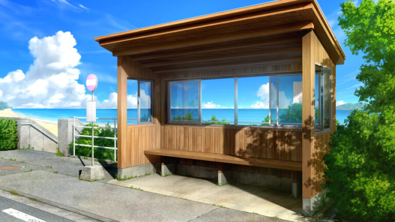 【フリー素材】田舎のバス停(3枚)【背景イラスト】| みんちりえ